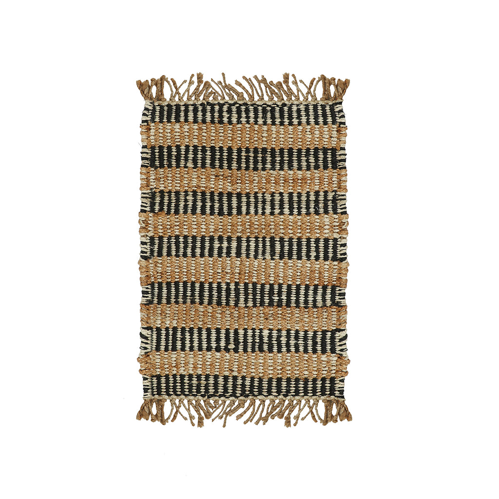 JUTE AND JUTE, BRAIDED, PANJA WEAVE DURRIE WITH FRINGES – Ilumel
