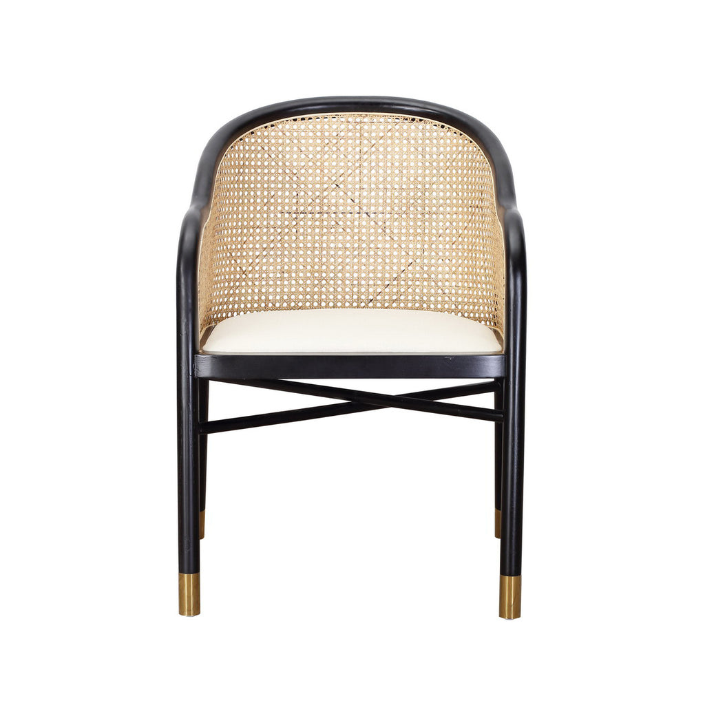 SILLA DE COMEDOR ASIENTO EN TELA BLANCA Y RATTAN CON MARCO NEGRO – Ilumel